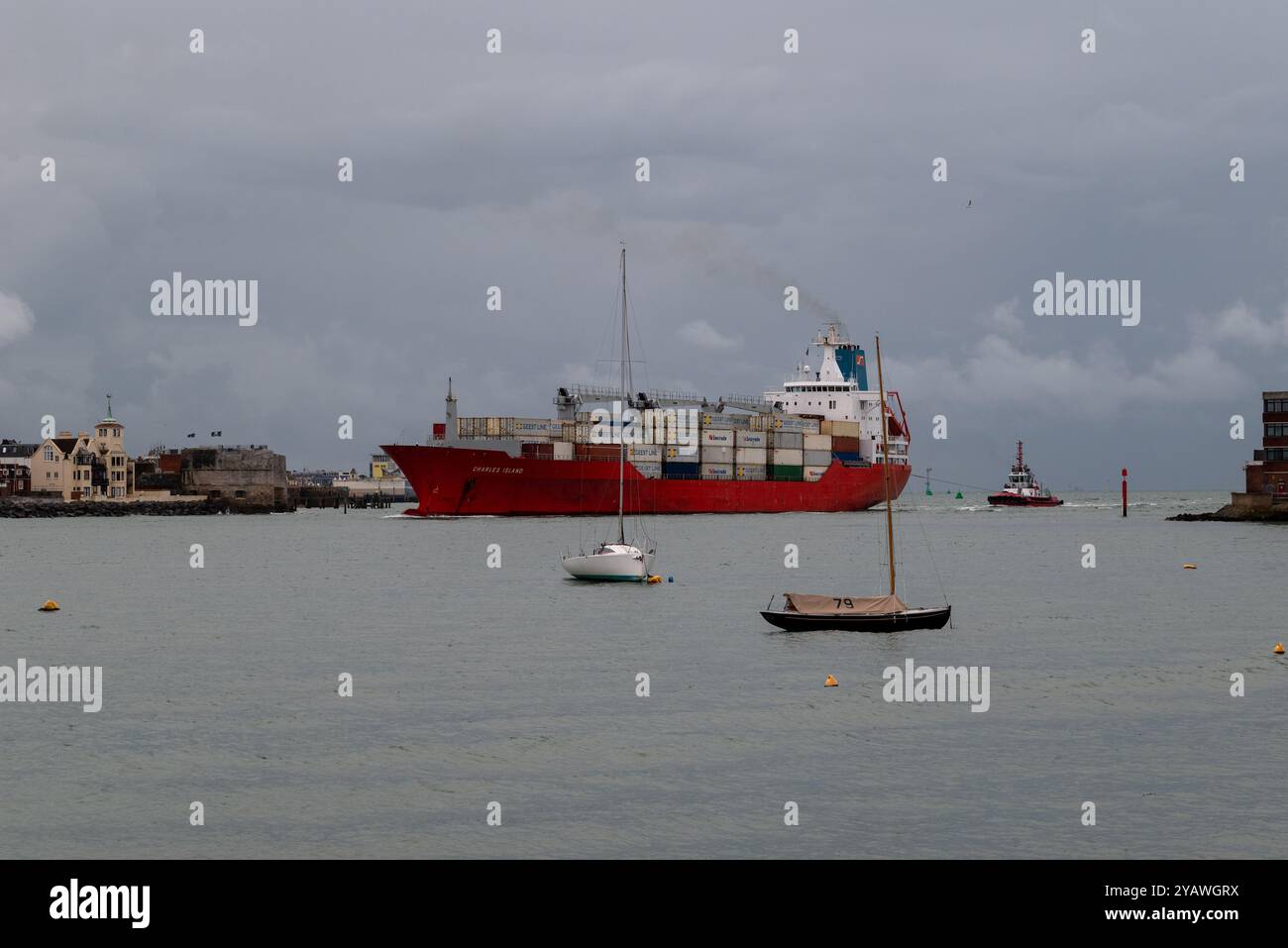 he refrigerated cargo ship Charles Island entering Portsmouth harbour ...