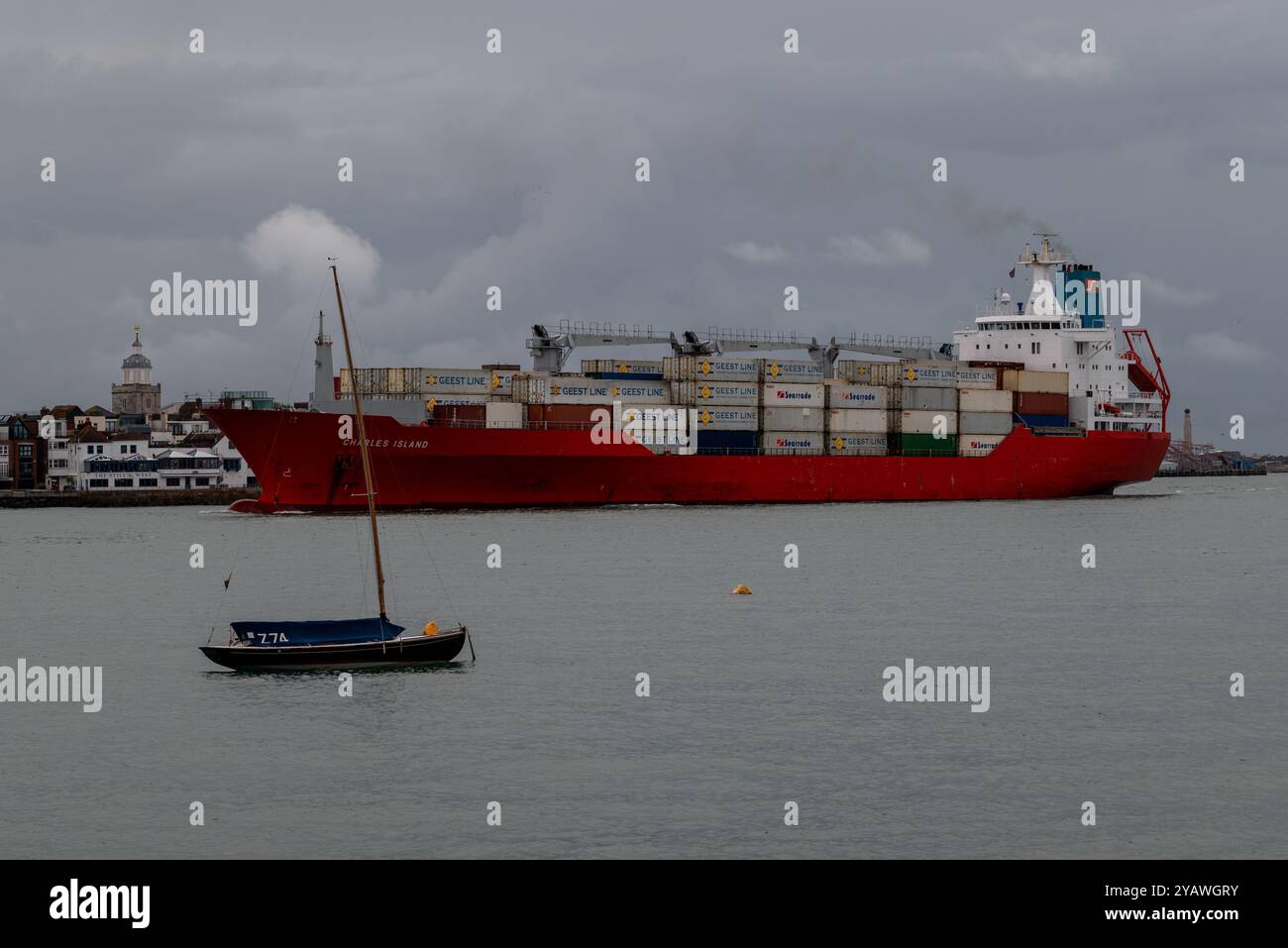 he refrigerated cargo ship Charles Island entering Portsmouth harbour ...