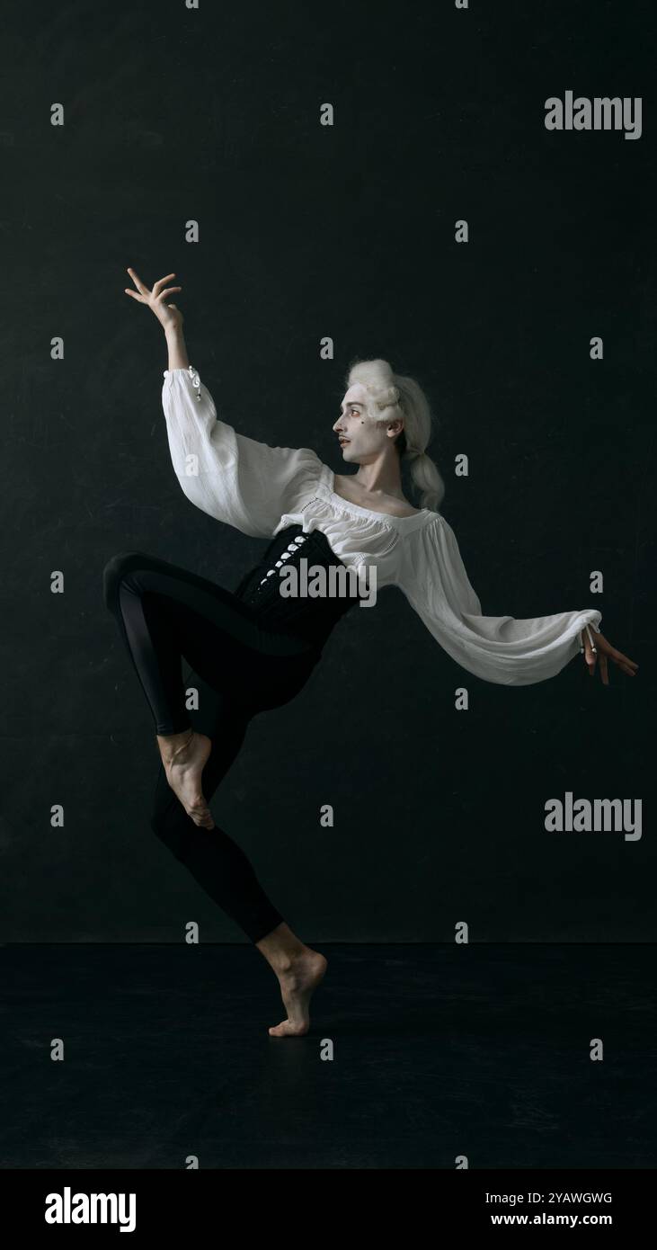 Artistic, noble ballet dancer, dancing in motion against vintage style ...