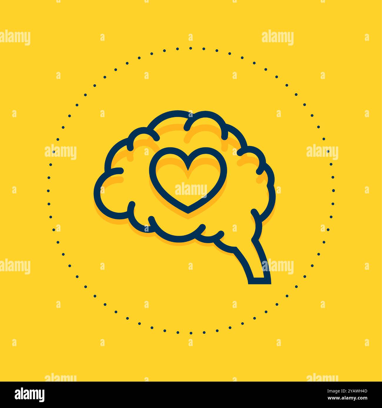 human brain and heart on yellow background for mental health support ...