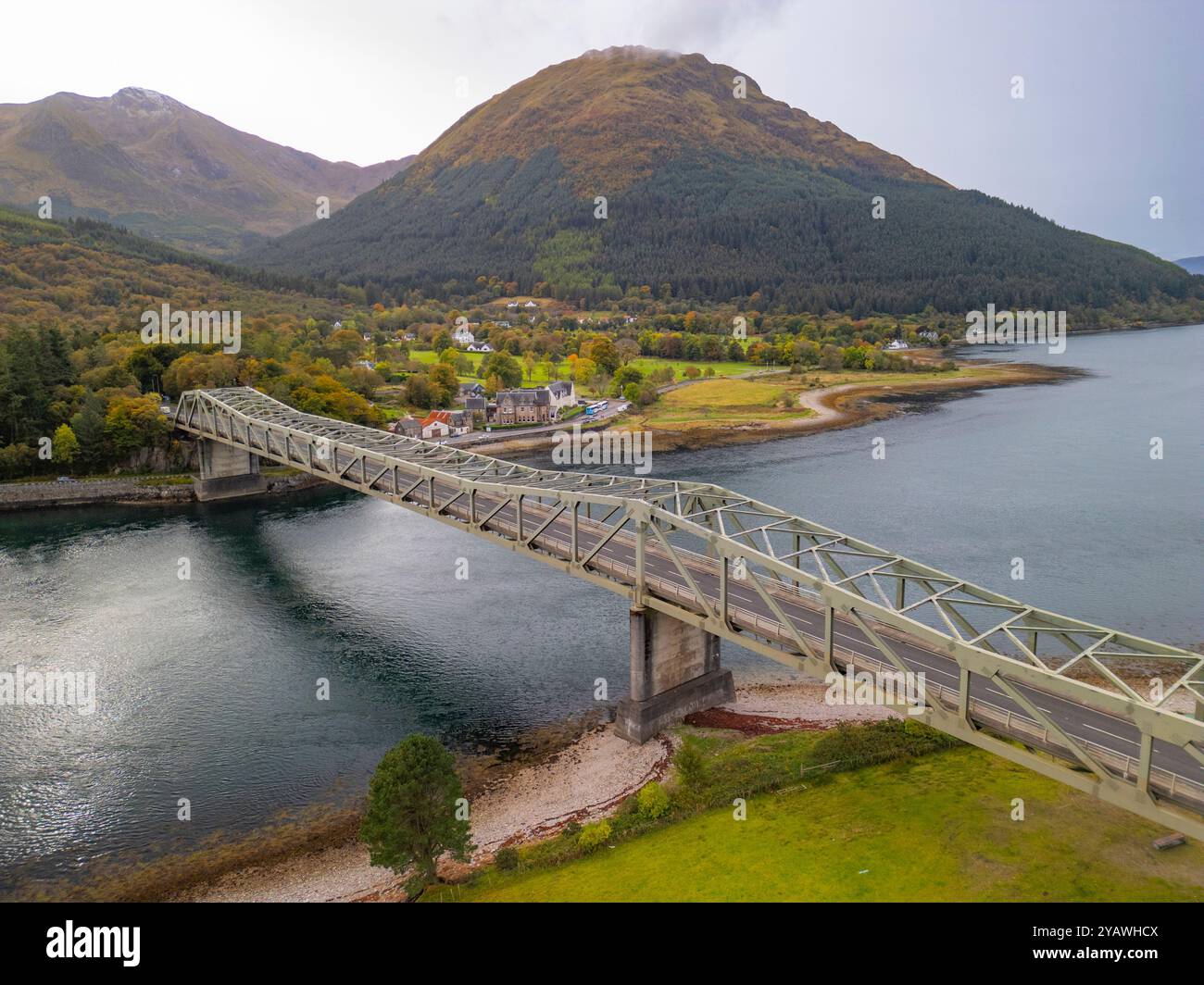 Aerial view of Ballachulish Bridge, Ballachulish, Lochaber, Scotland,UK ...