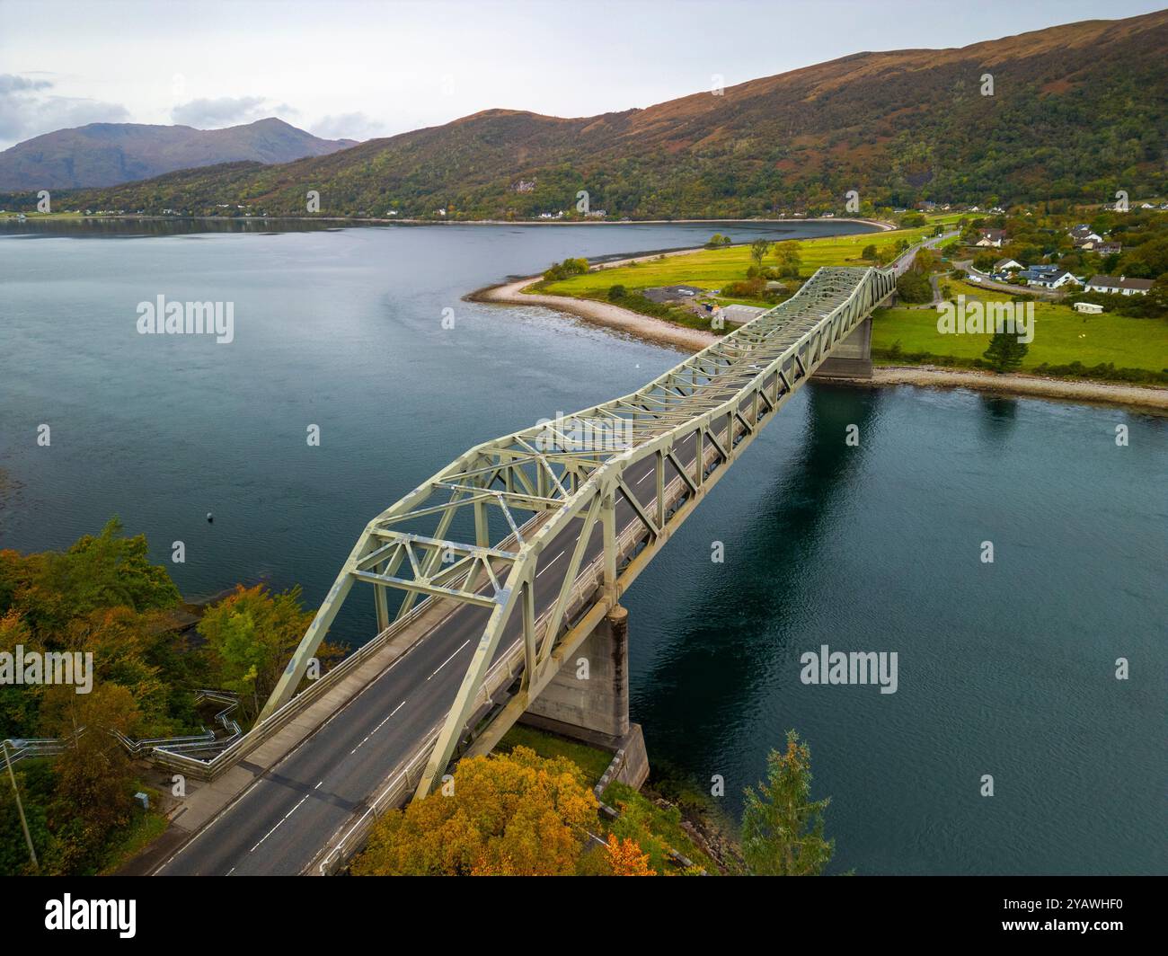Aerial view of Ballachulish Bridge, Ballachulish, Lochaber, Scotland,UK ...