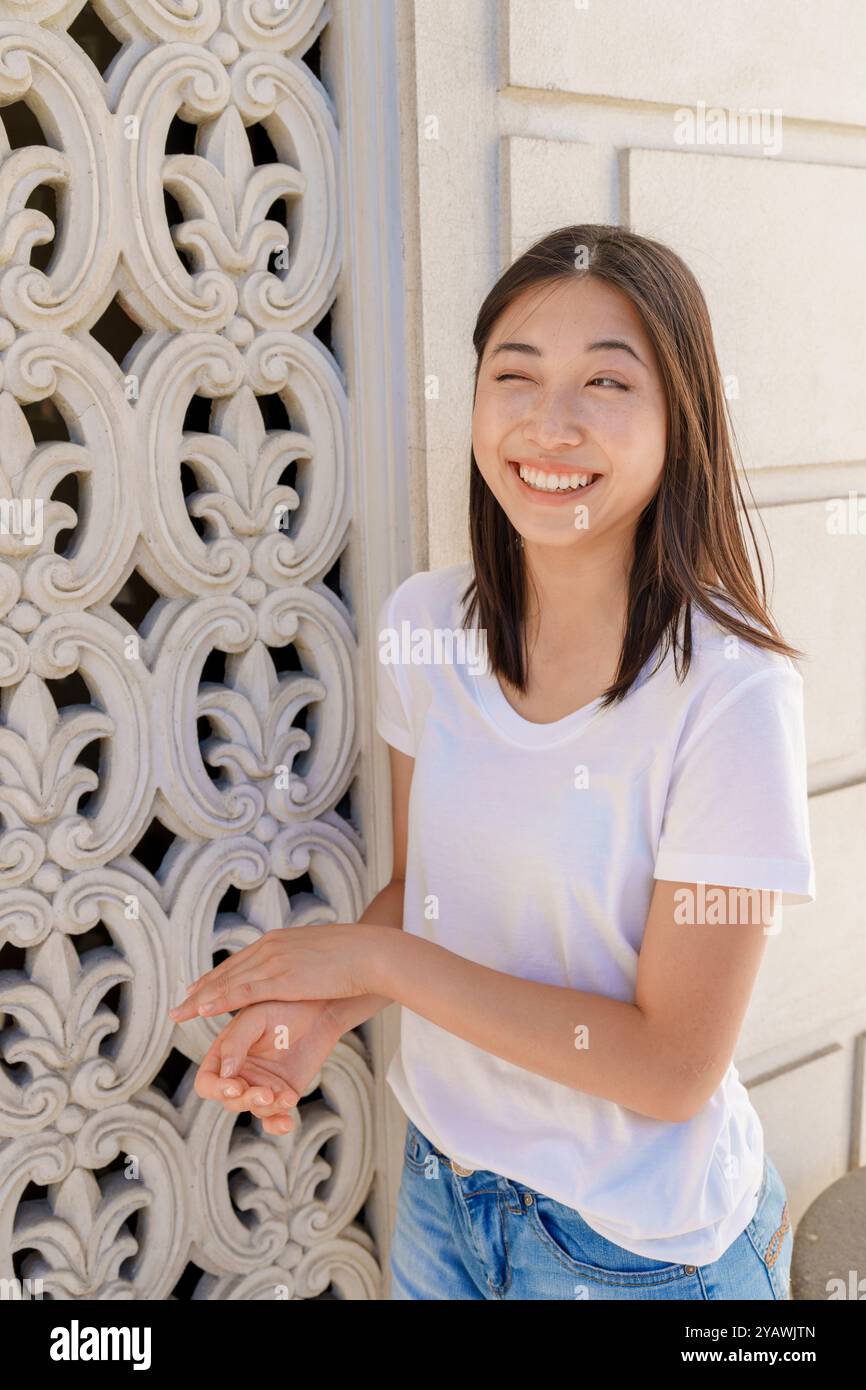 Beautiful Young Asian Woman Looking Through Window Reaction Funny Stock ...