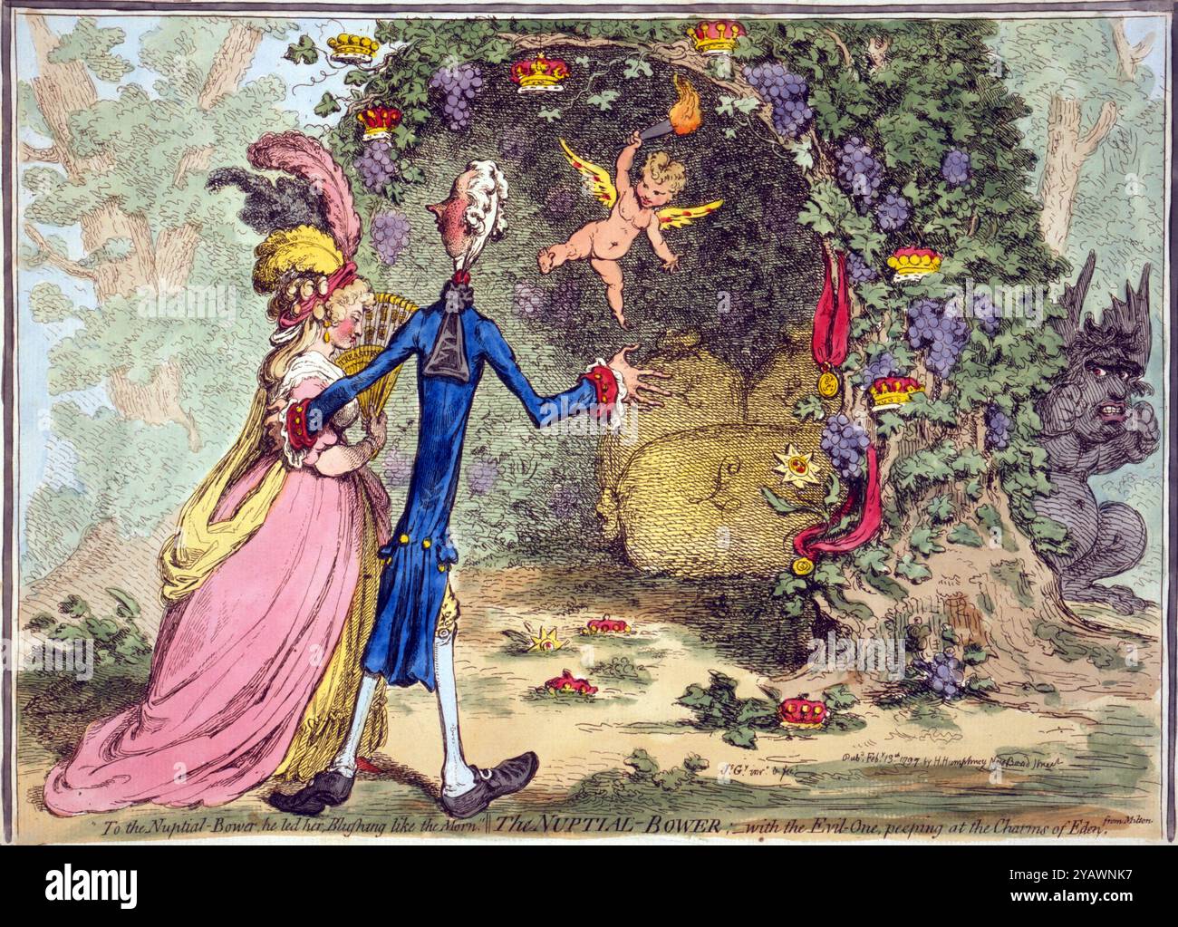 The nuptial-bower; - with the evil-one, peeping at the charms of Eden ...