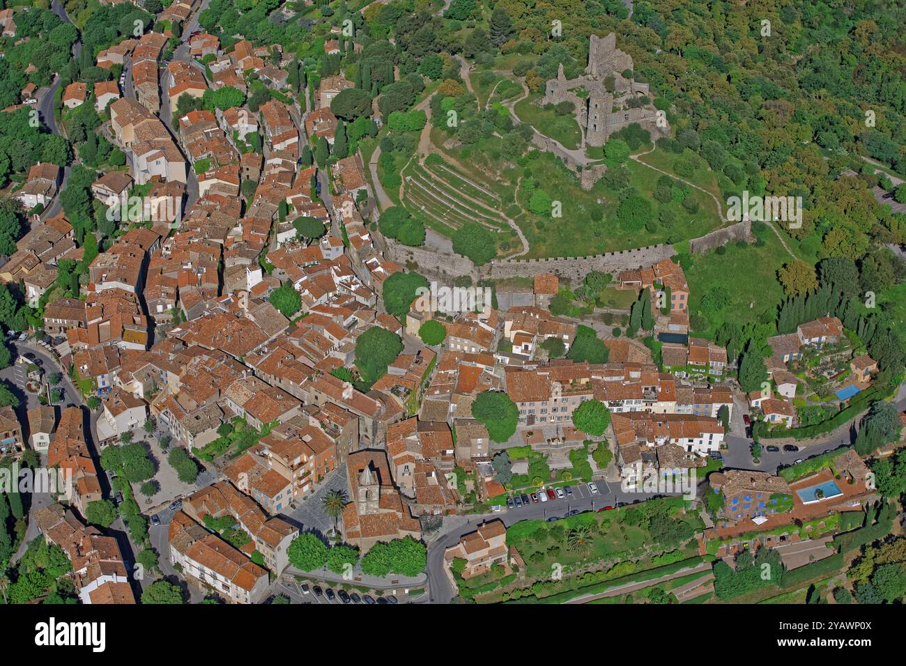 France, Var department, Grimaud, medieval village weathered remains of ...
