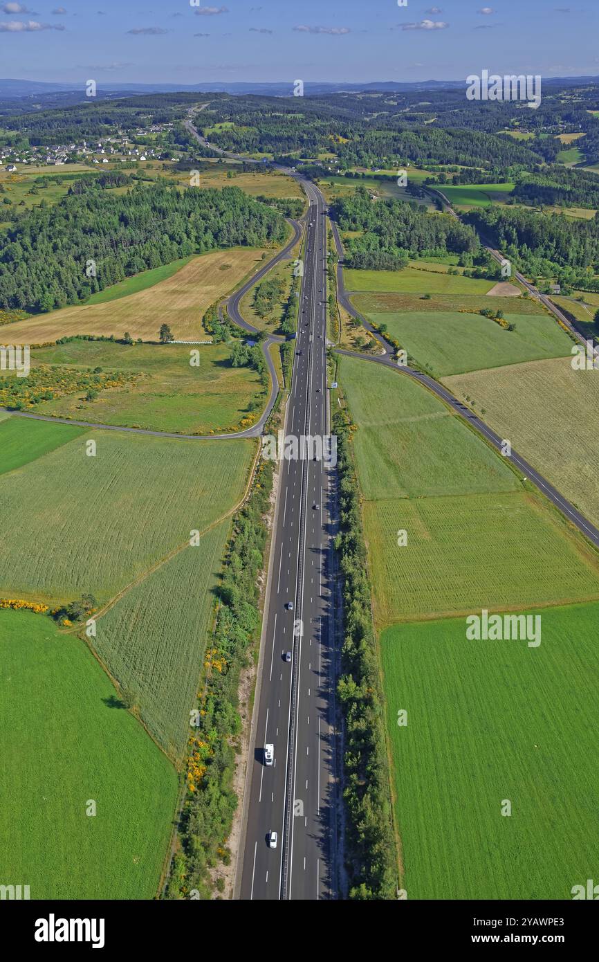 France, Allier department, A75 freeway, straight line through the ...