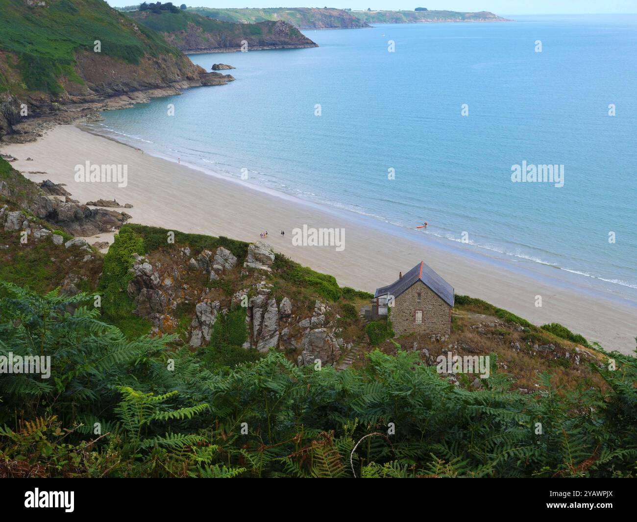 France, the small beaches and coves of the town of Plouha, nestled in ...