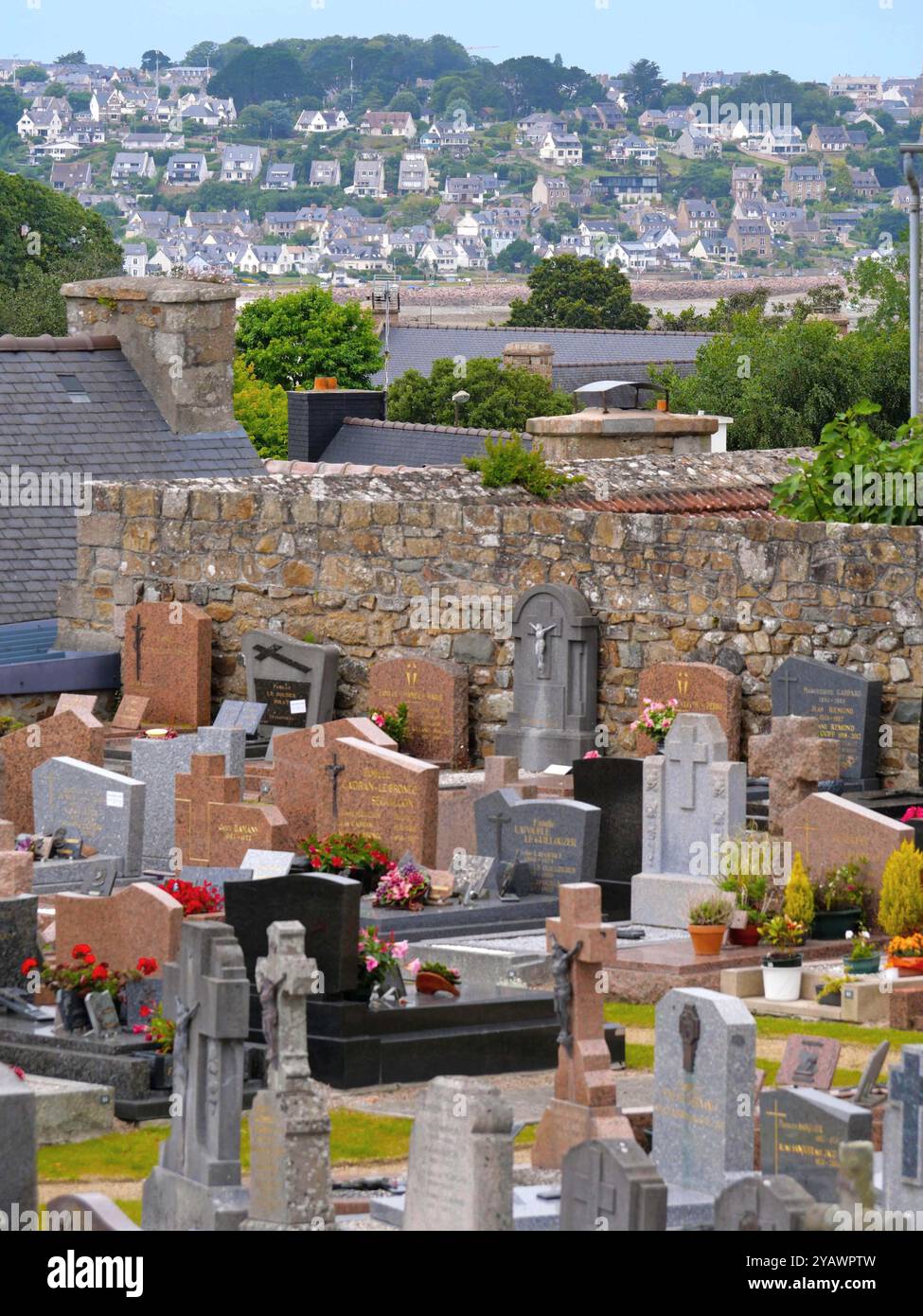 Brittany. The cemetery of the church of Louannec in the Cotes d'Armor ...