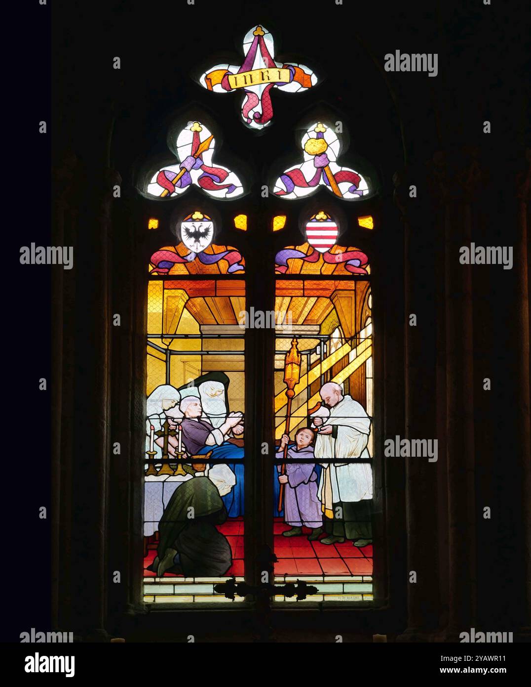 Brittany. Stained glass window of the Saint-Tugdual cathedral of ...