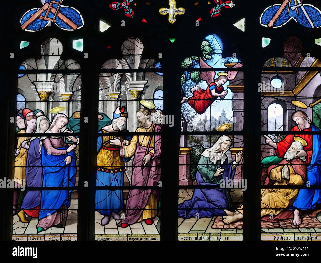 Brittany. Stained glass window by Julien Fournier in the Saint-Tugdual ...