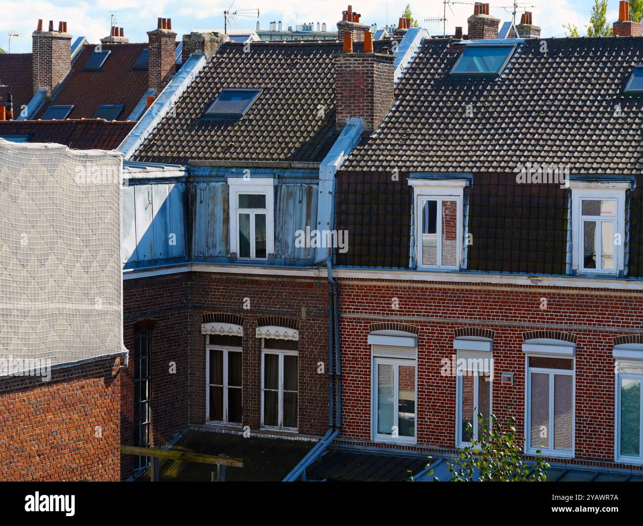 France. The brick houses with blue tile roofs of Lille real estate ...