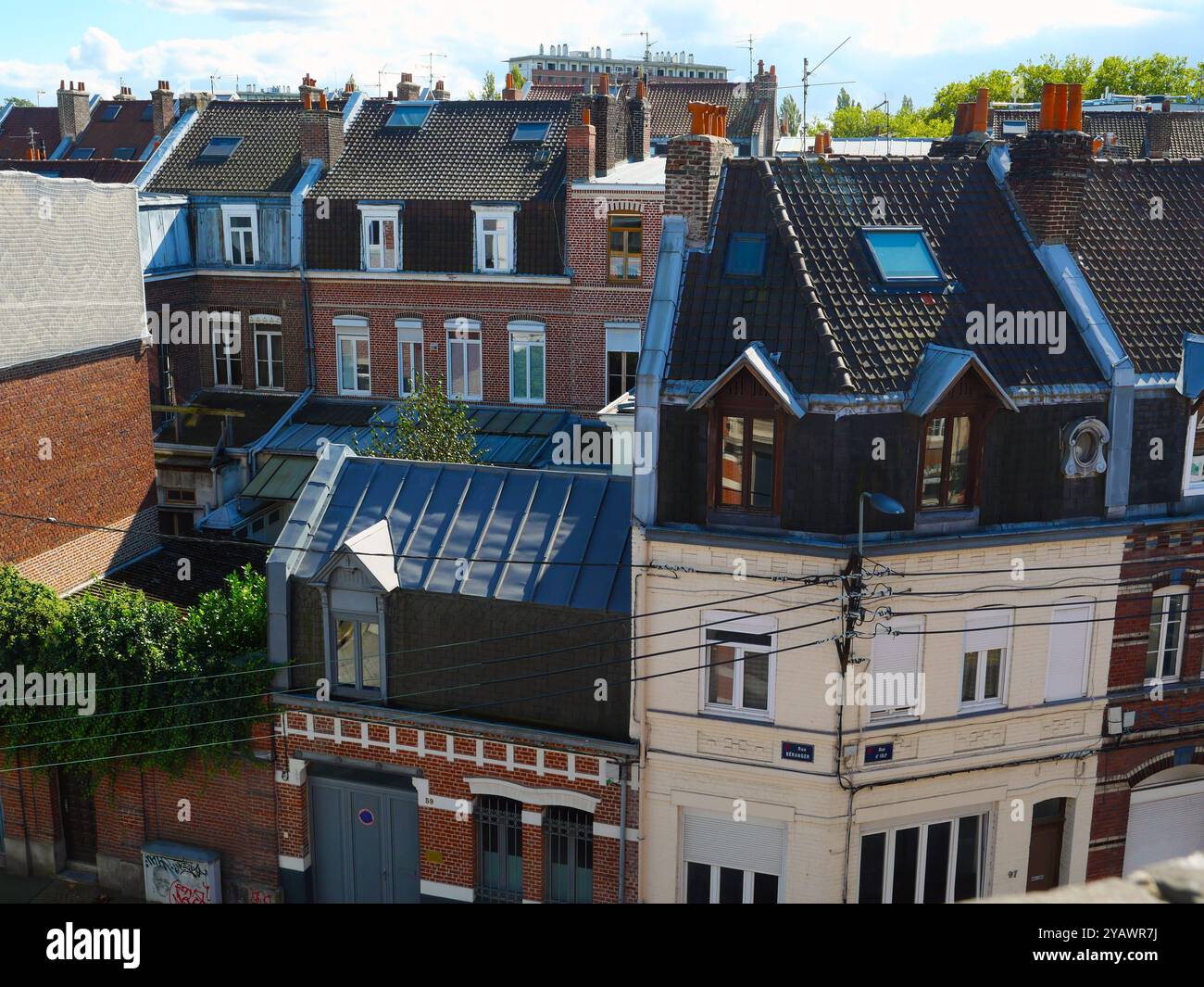France. The brick houses with blue tile roofs of Lille real estate ...