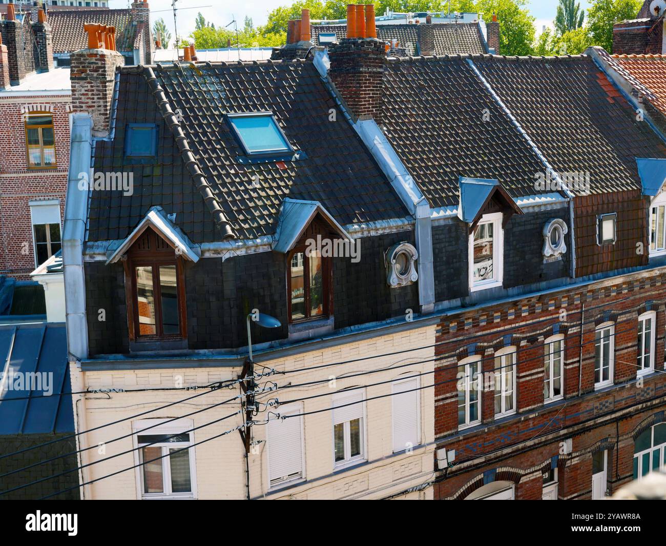 France. The brick houses with blue tile roofs of Lille real estate ...