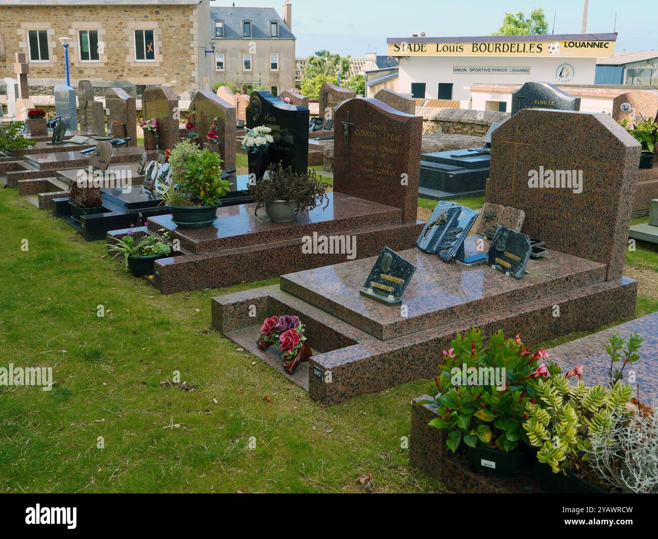 France. Brittany. The cemetery of the church of Louannec in the Côtes d ...
