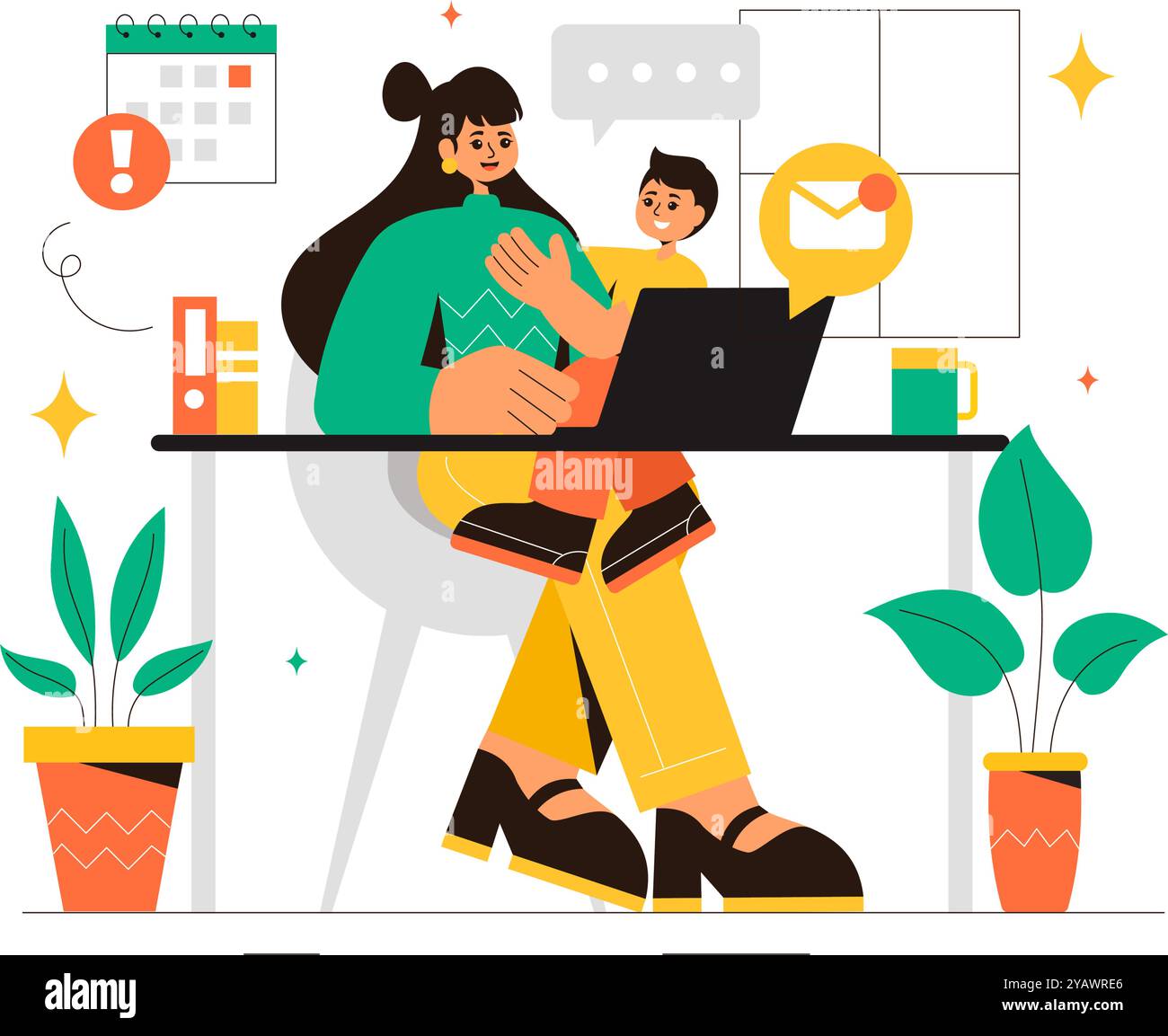 Working Mother Vector Illustration featuring a Mother who Juggles Work ...