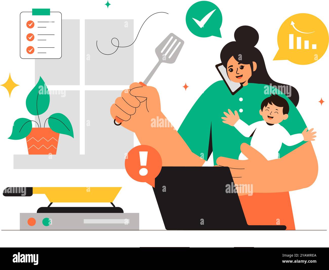 Working Mother Vector Illustration featuring a Mother who Juggles Work ...