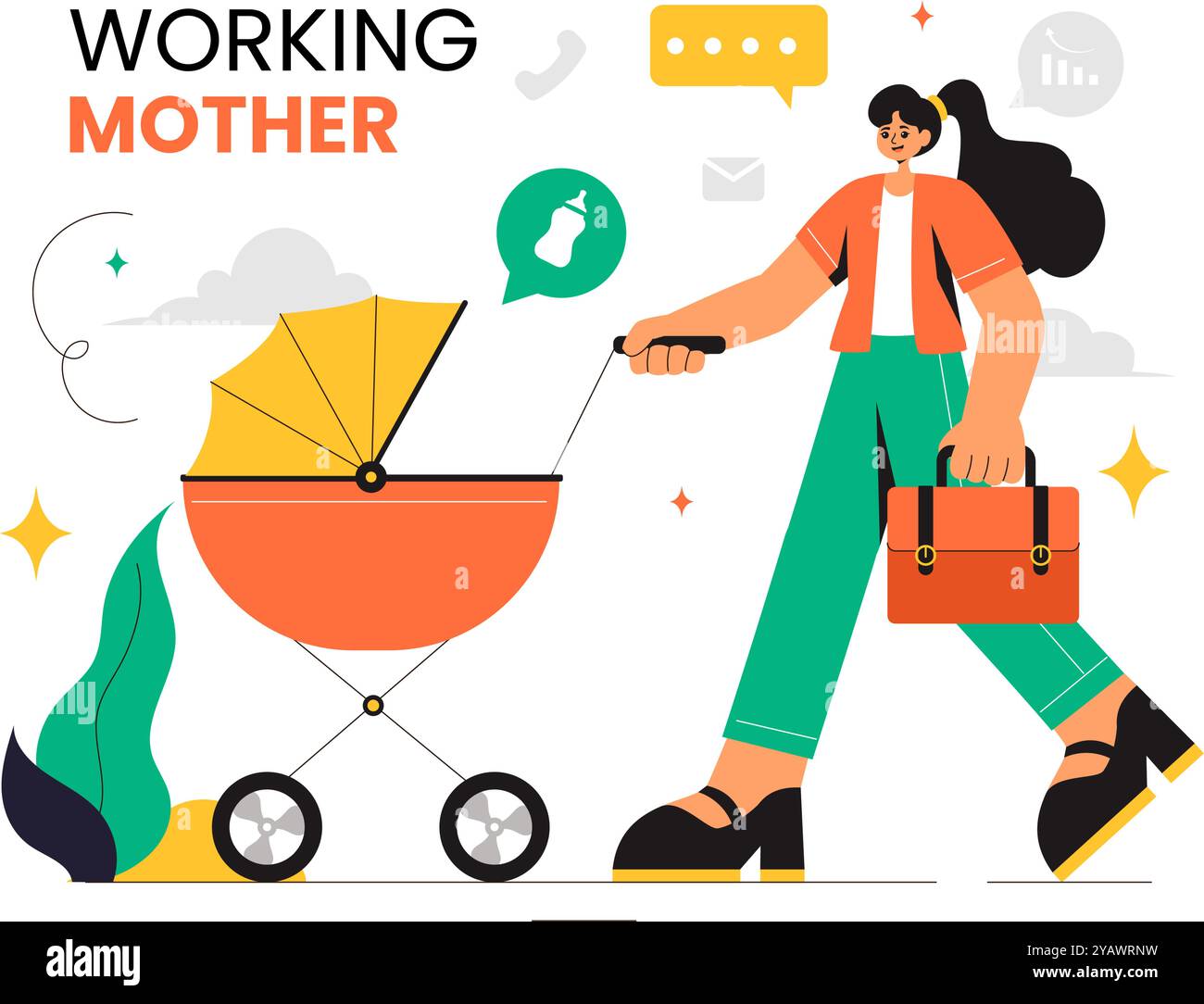 Working Mother Vector Illustration featuring a Mother who Juggles Work ...