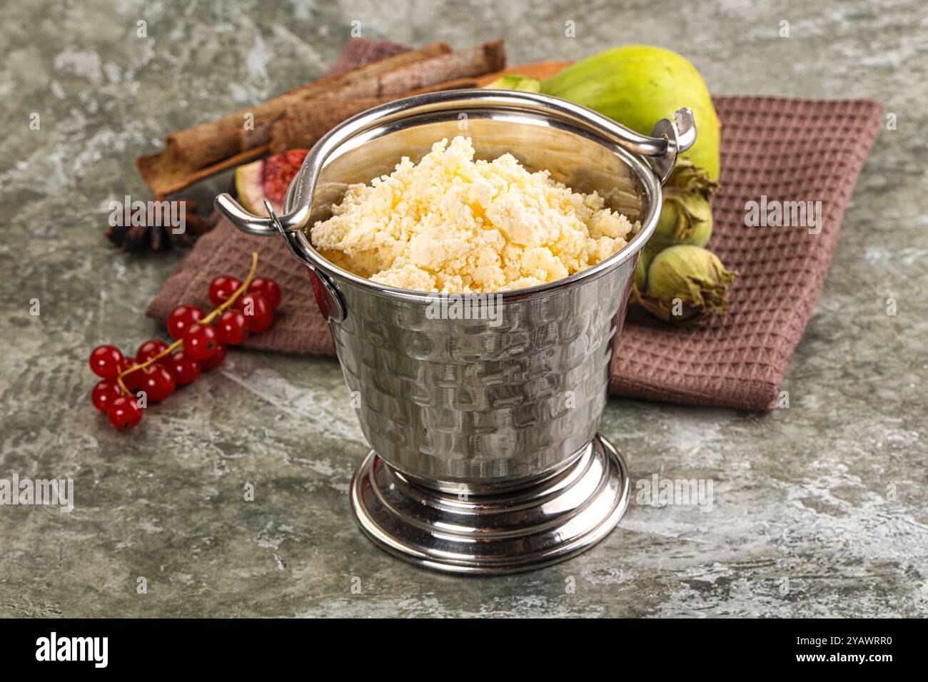 Delicous sheep cottage cheese curd served fig Stock Photo - Alamy
