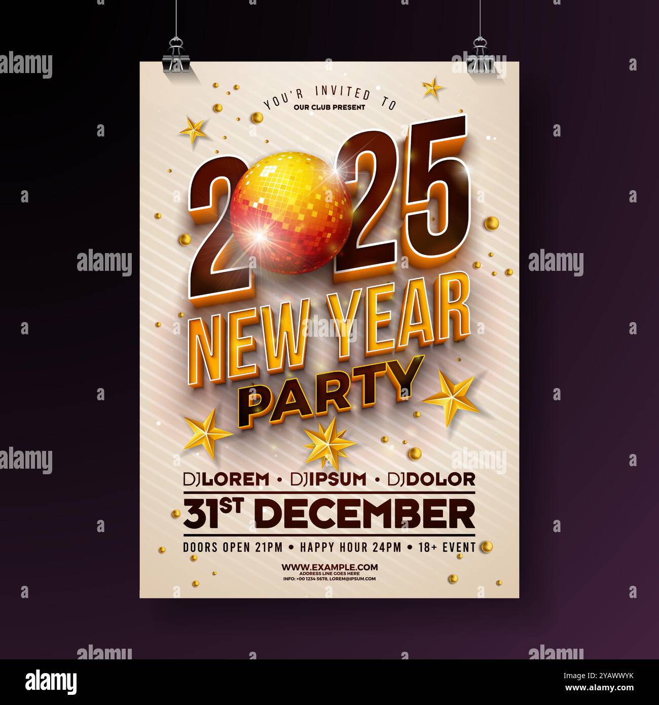 Happy New Year 2025 Party Celebration Poster Template Illustration with ...