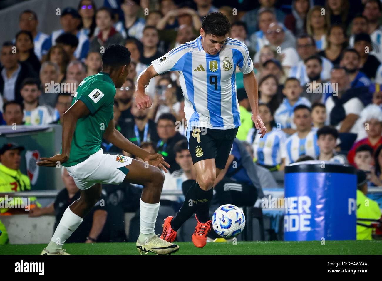 Buenos Aires, Argentina. 15th Oct, 2024. Julian Alvarez of Argentina (R) seen in action during ...