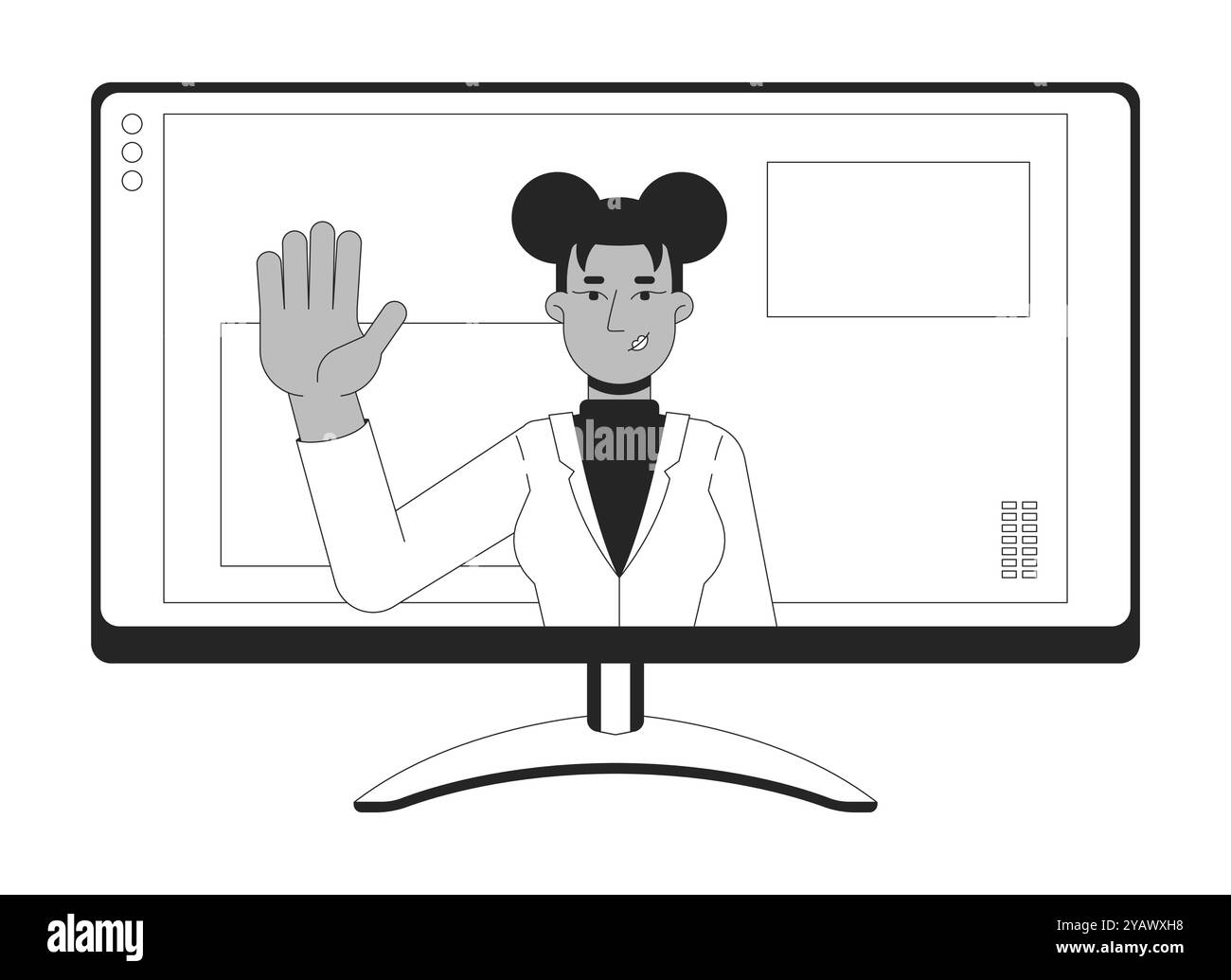 African american female employee computer monitor black and white 2D line object Stock Vector ...