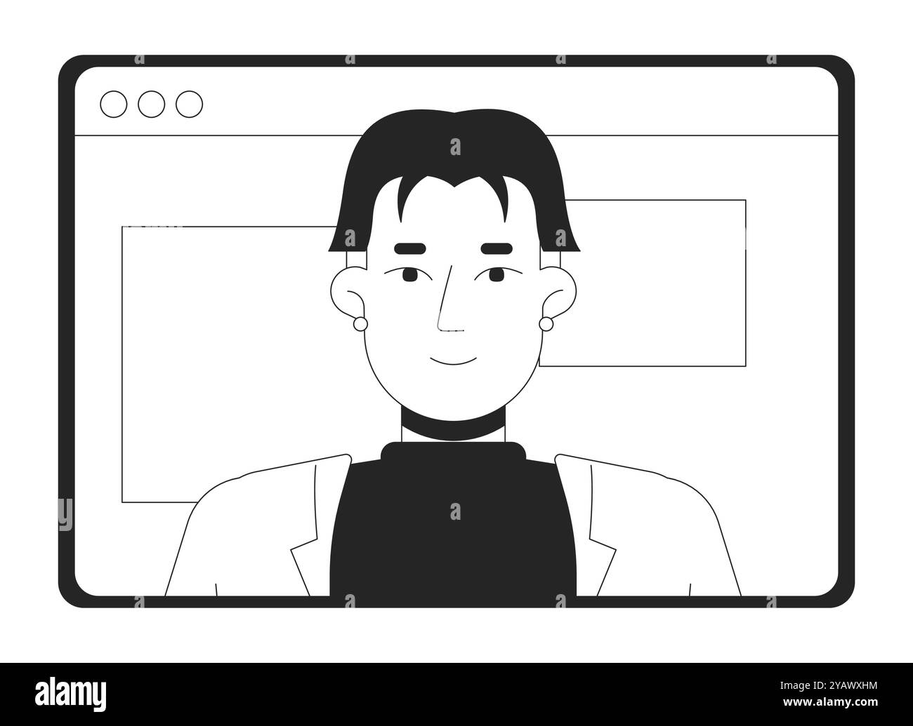 Casual smart asian male teleworker tablet computer screen black and ...