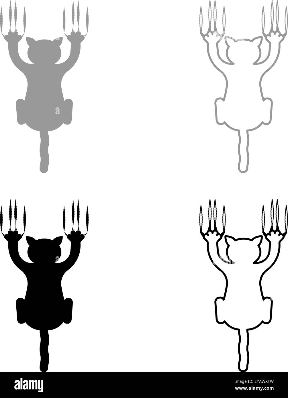 Cat scratching with claw marks harm set icon grey black color vector ...