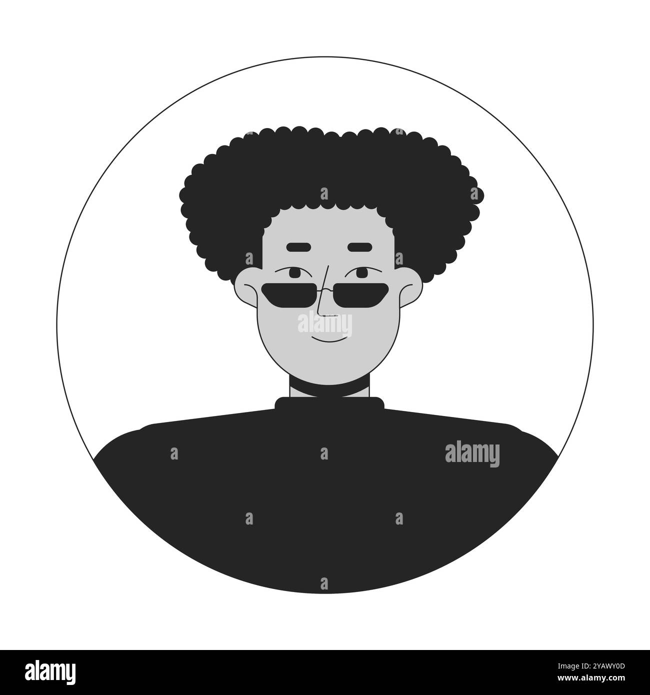 Curly hispanic hair man with sunglasses black and white 2D avatar ...