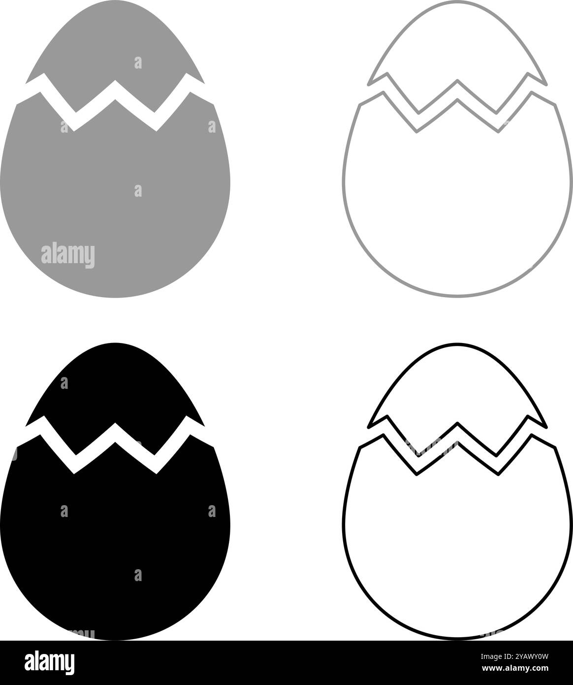 Egg with cracked eggshell damaged set icon grey black color vector ...