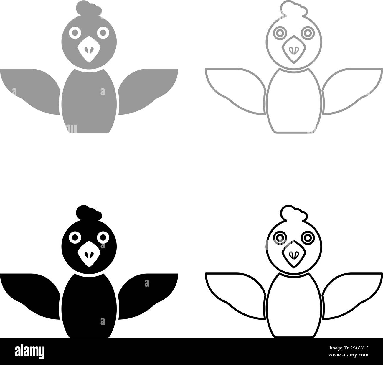 Cockerel chick bird young poultry concept set icon grey black color ...