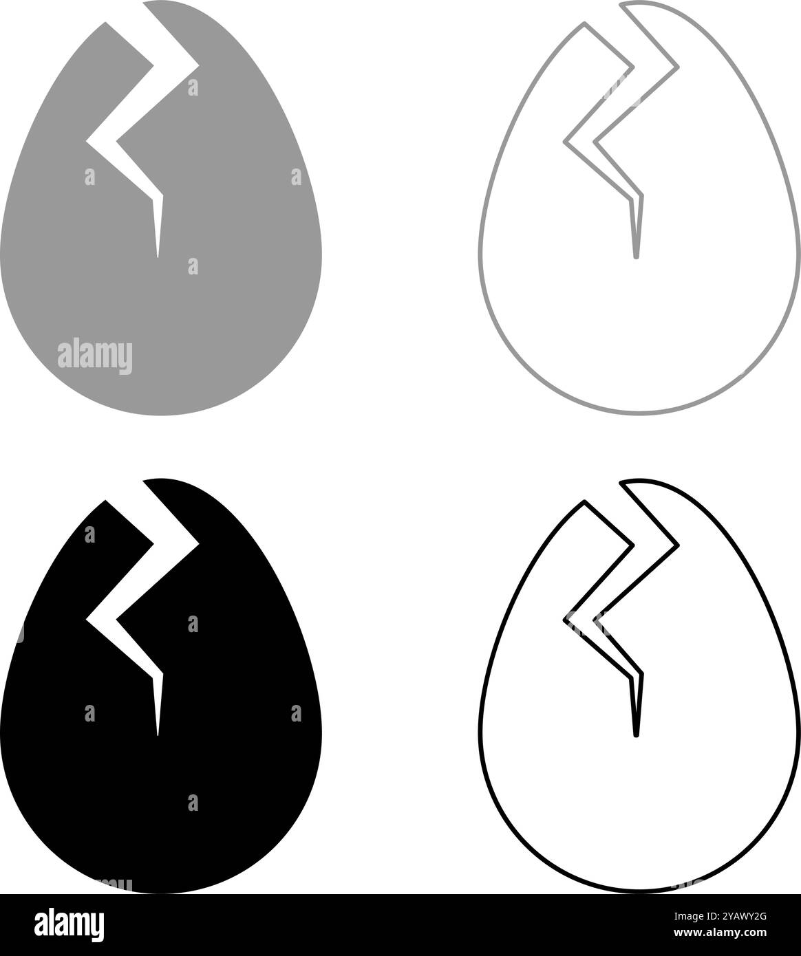 Egg with cracked eggshell damaged set icon grey black color vector illustration image simple ...