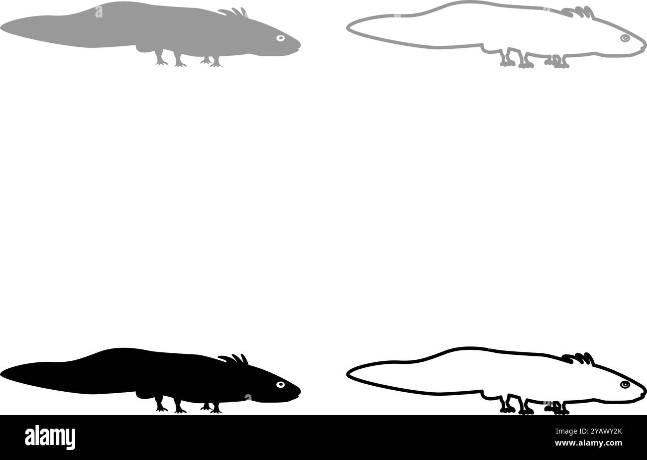 Axolotl ambystoma mexicanum view side set icon grey black color vector ...