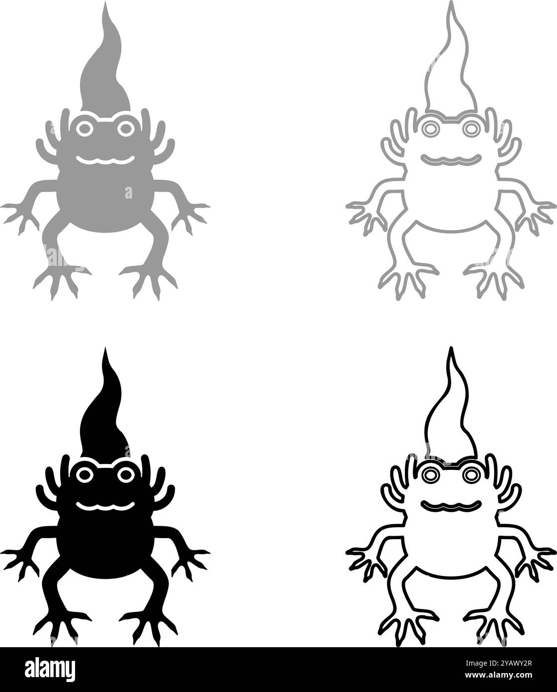 Axolotl ambystoma mexicanum front view set icon grey black color vector ...