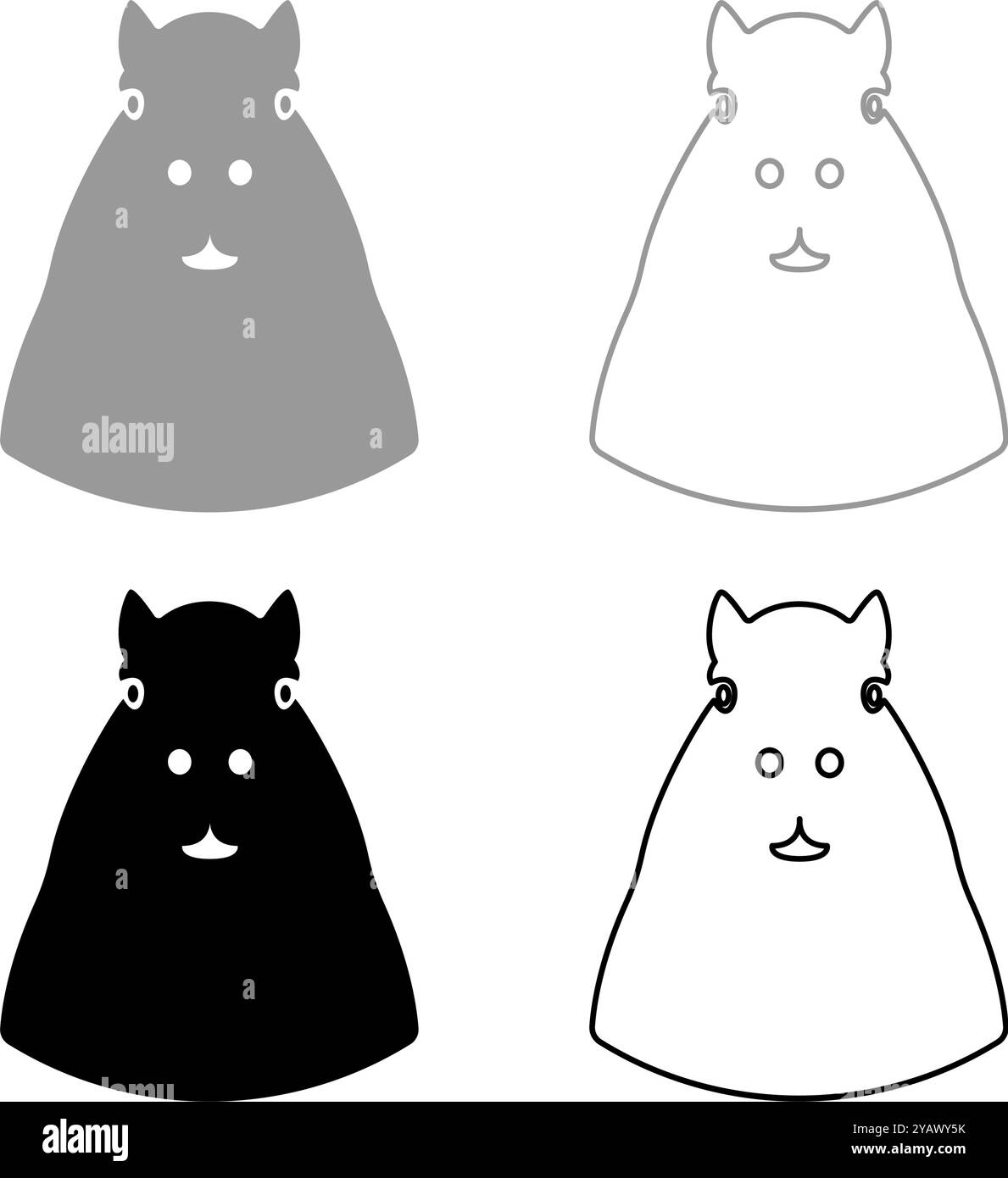 Capybara head set icon grey black color vector illustration image ...