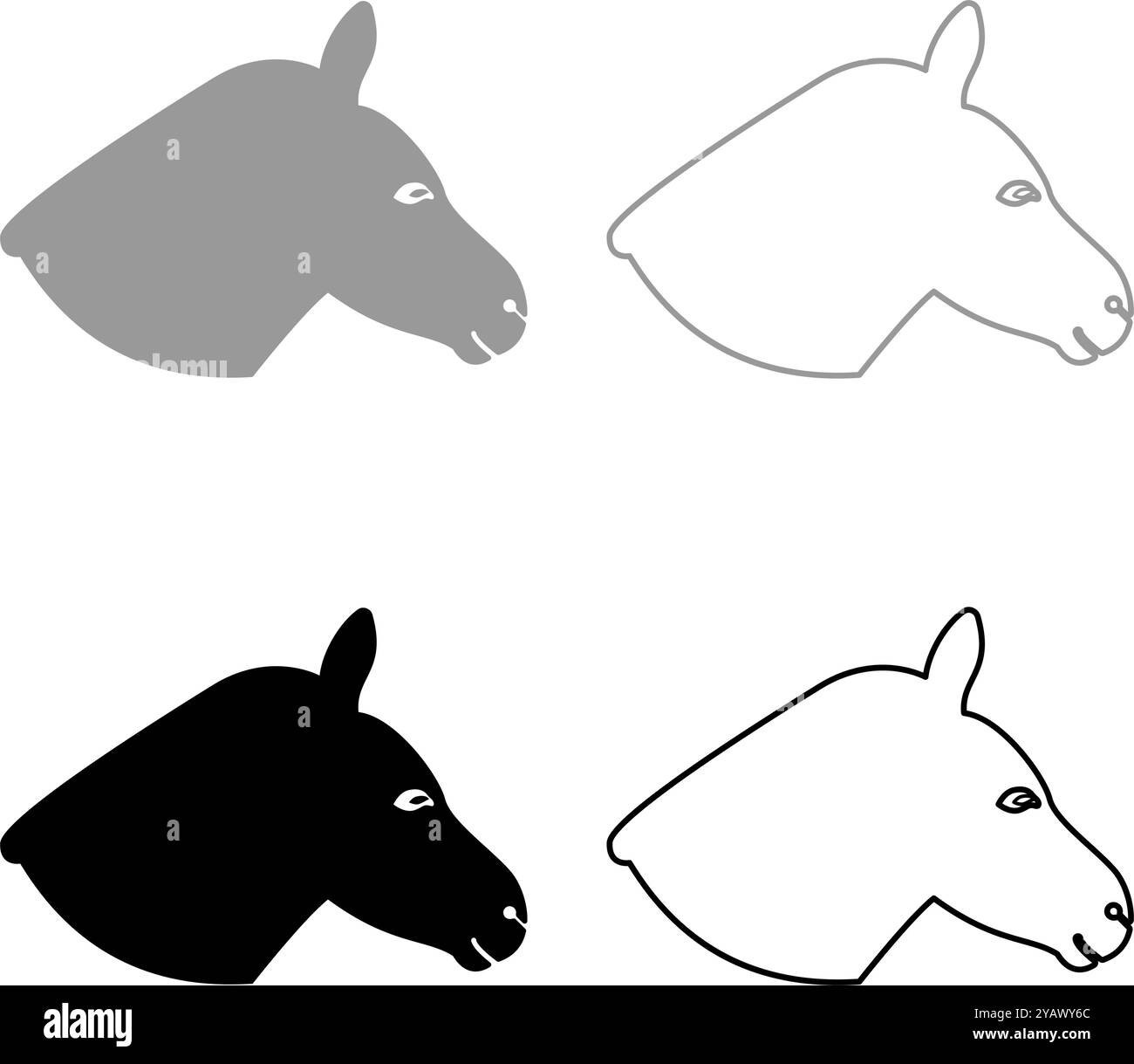 Donkey head silhouette set icon grey black color vector illustration ...