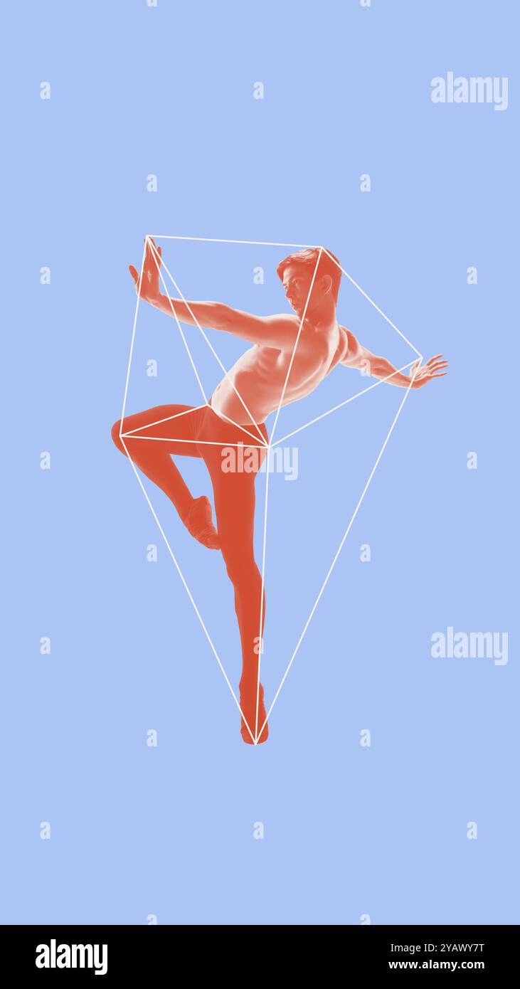 Male ballet dancer striking elegant pose within geometric frame ...