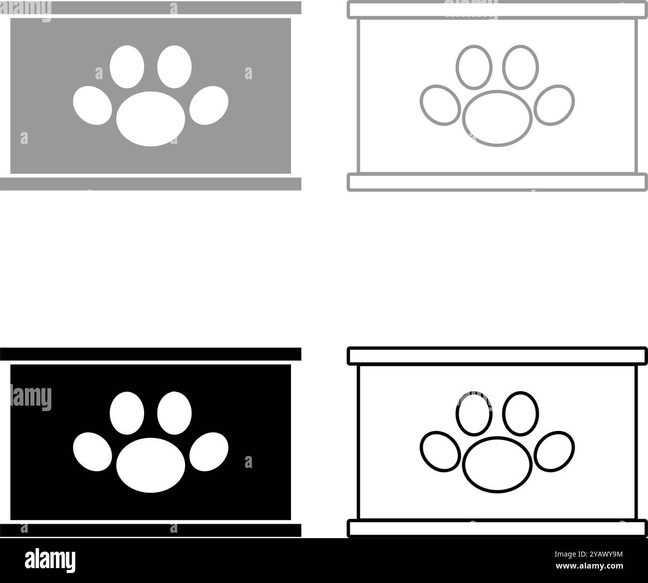 Canned pet food can dog care set icon grey black color vector ...
