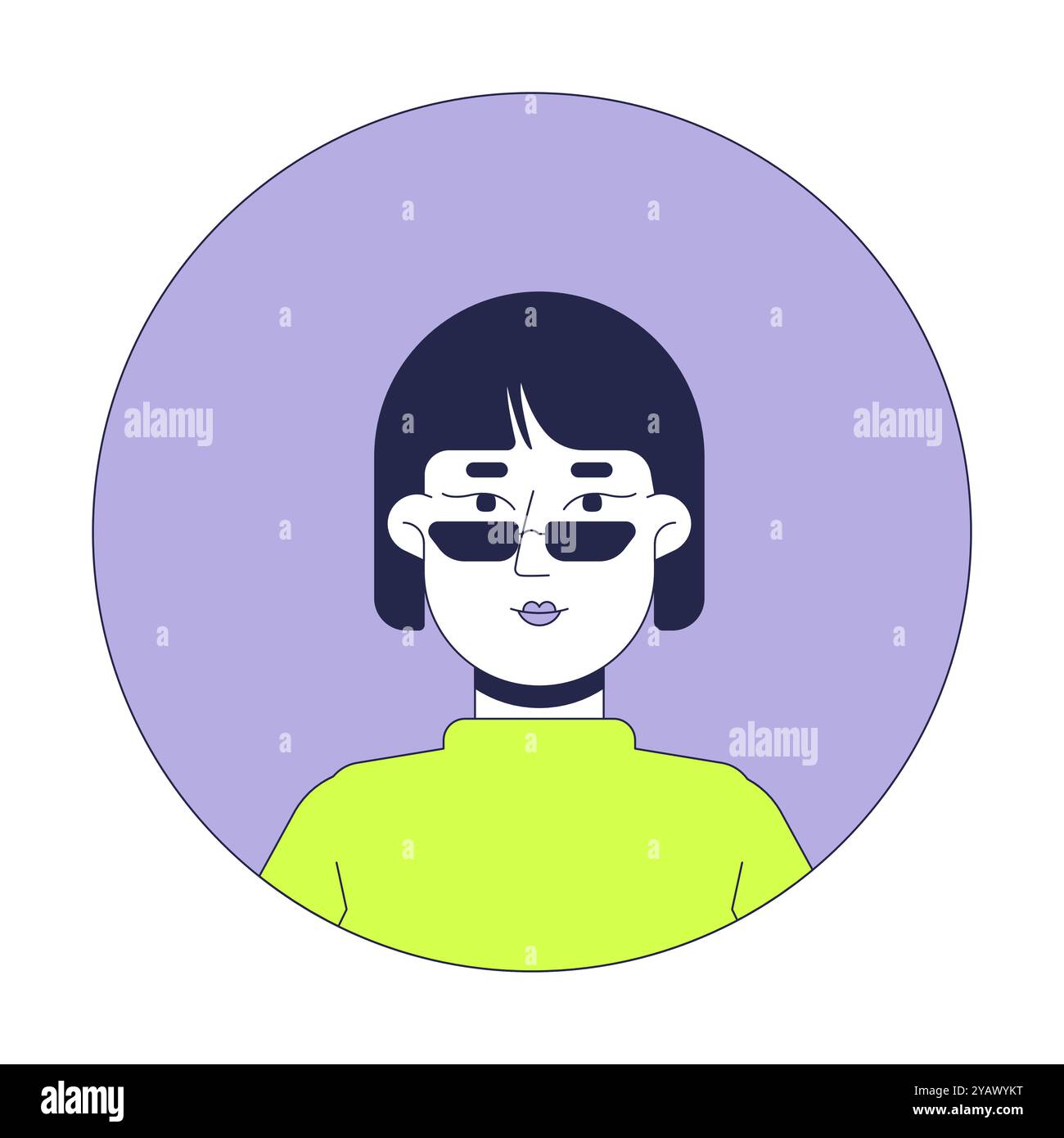 Bob hair korean woman sunglasses 2D linear vector avatar illustration ...
