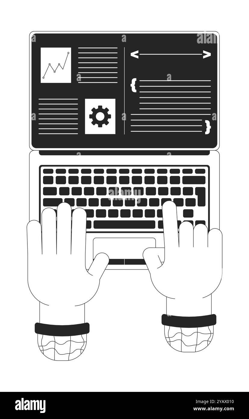 Split screen on laptop for programmer productivity black and white 2D ...