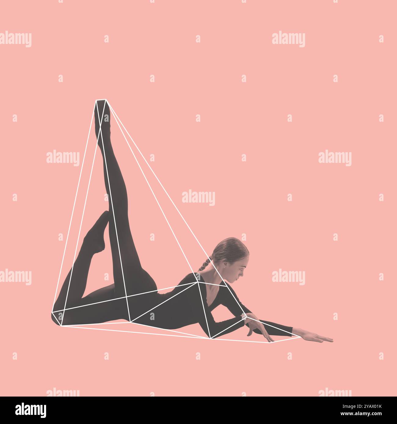Ballerina gracefully stretching within geometric form, embodying ...