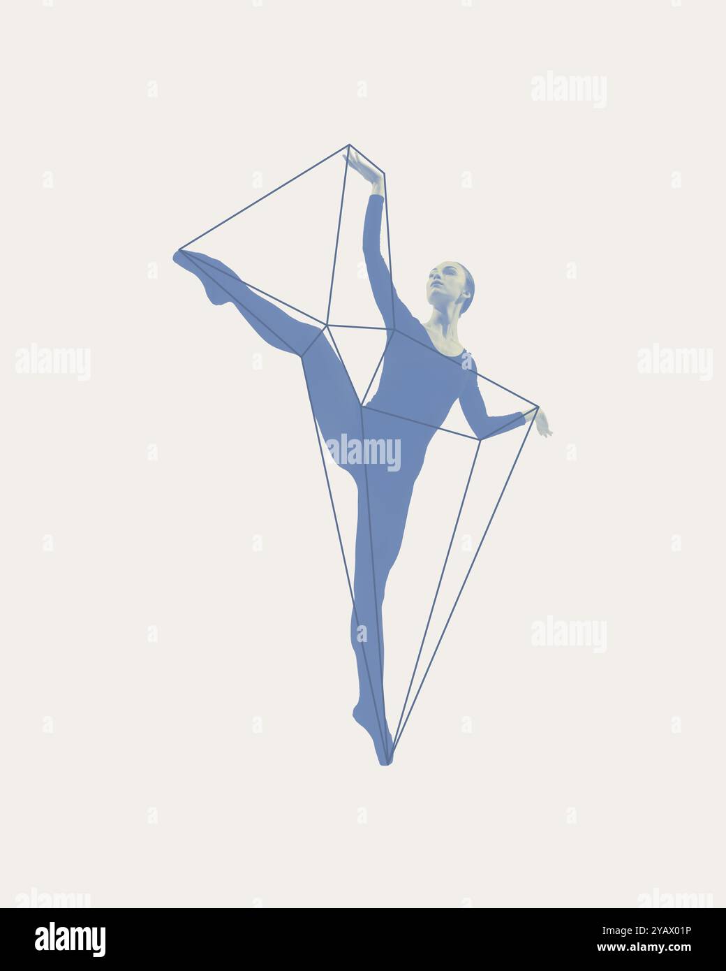 Talented young woman, ballerina dancing on light background with ...