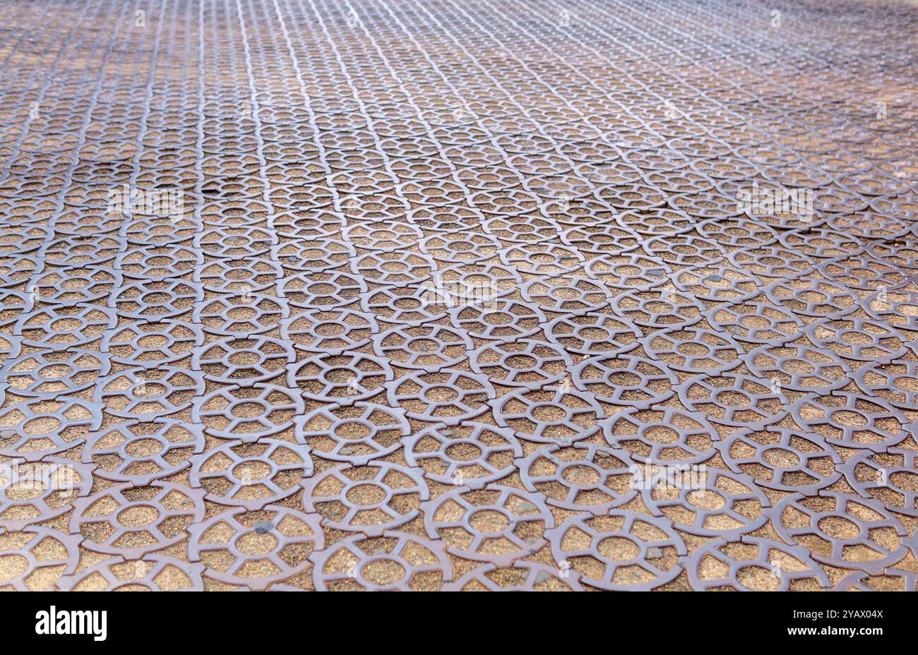 ancient 19th century pavement made of round cast iron blocks Stock ...