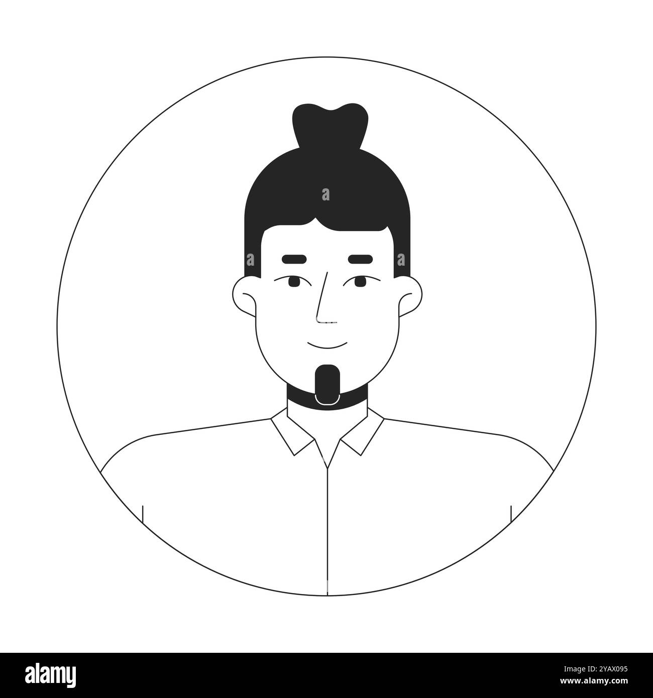 Caucasian bearded man bun black and white 2D avatar illustration Stock ...