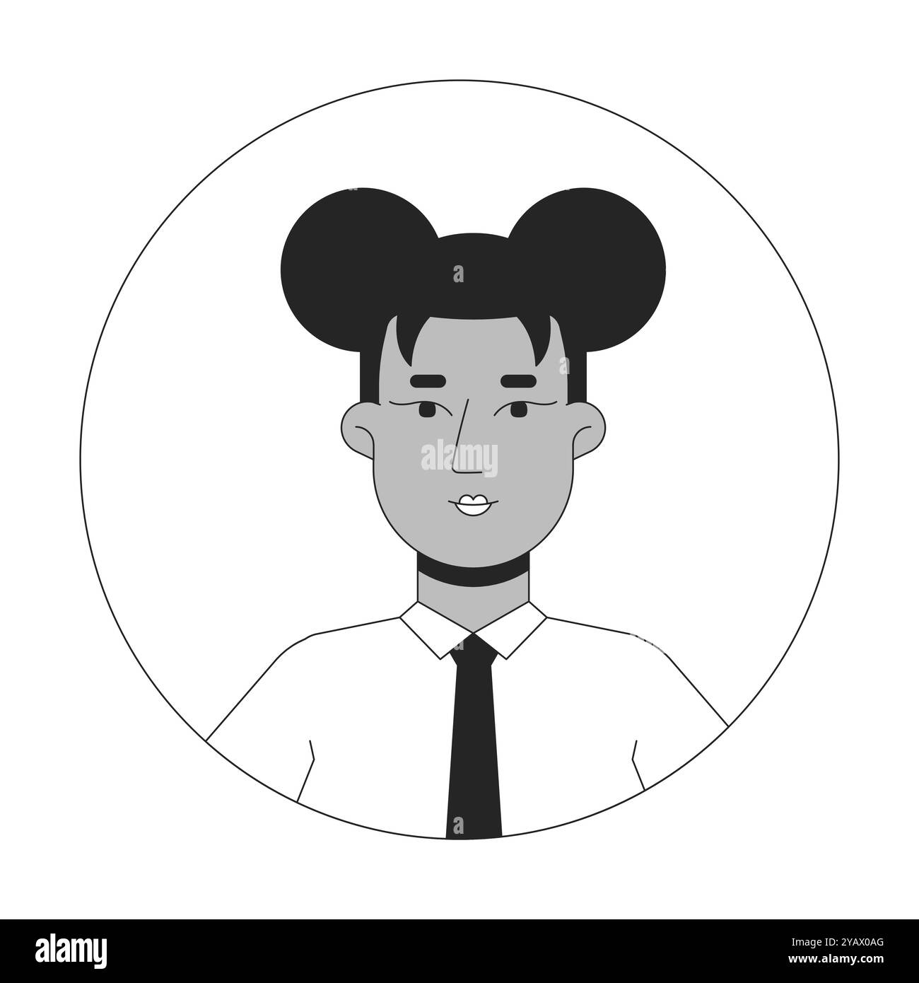 Two buns hairstyle african american woman shirt tie black and white 2D ...