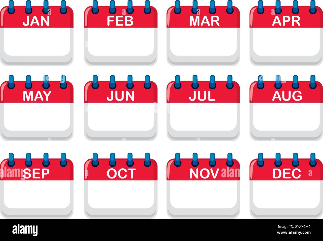 Twelve monthly calendar icons with vibrant colors Stock Vector Image ...