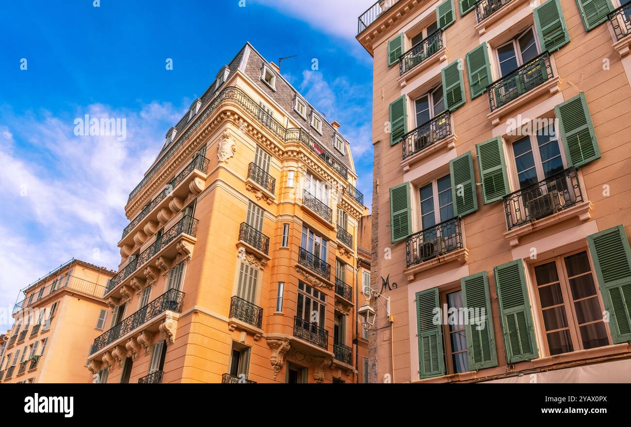 Street and facades of the old town of Toulon, in the Var, Provence ...