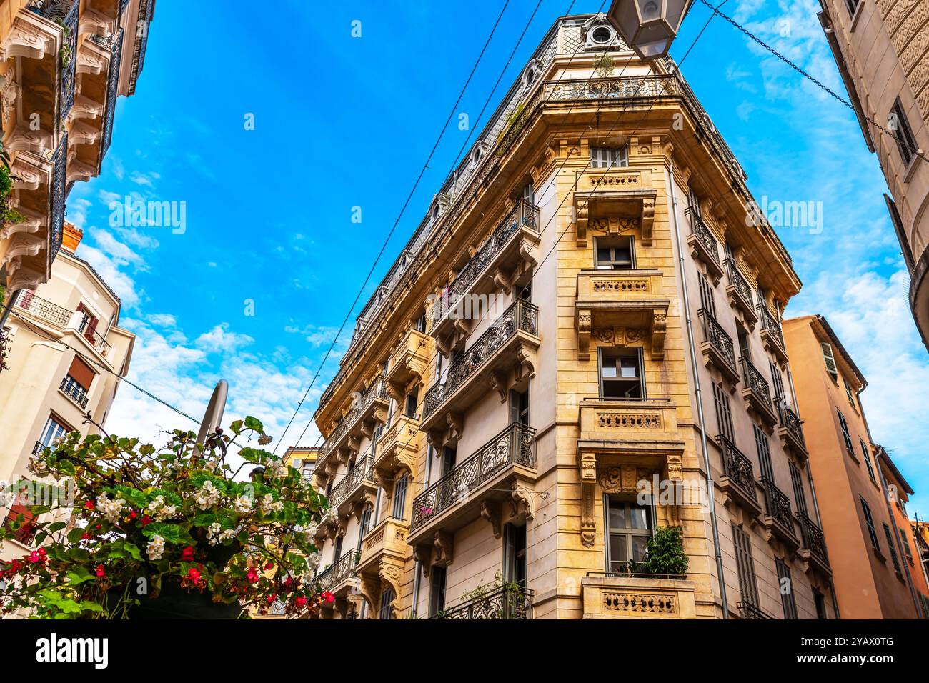 Street and facades of the old town of Toulon, in the Var, Provence ...