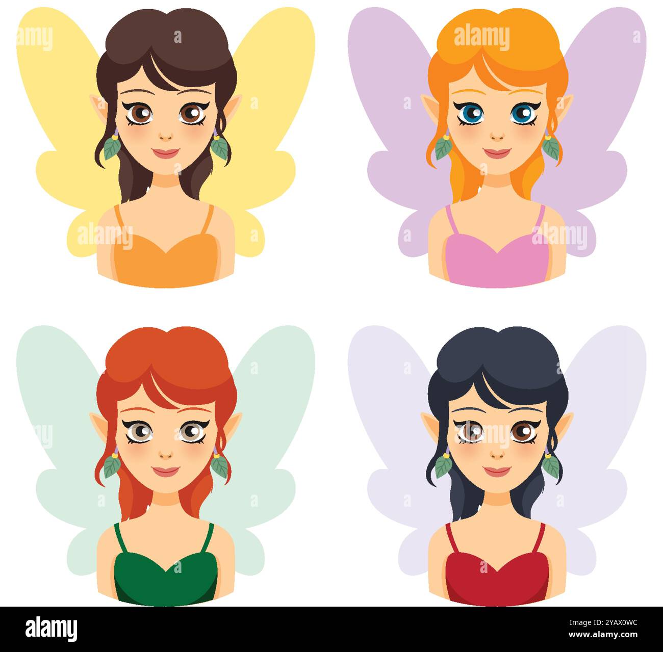 Four fairies with different hair and wing colors Stock Vector Image ...