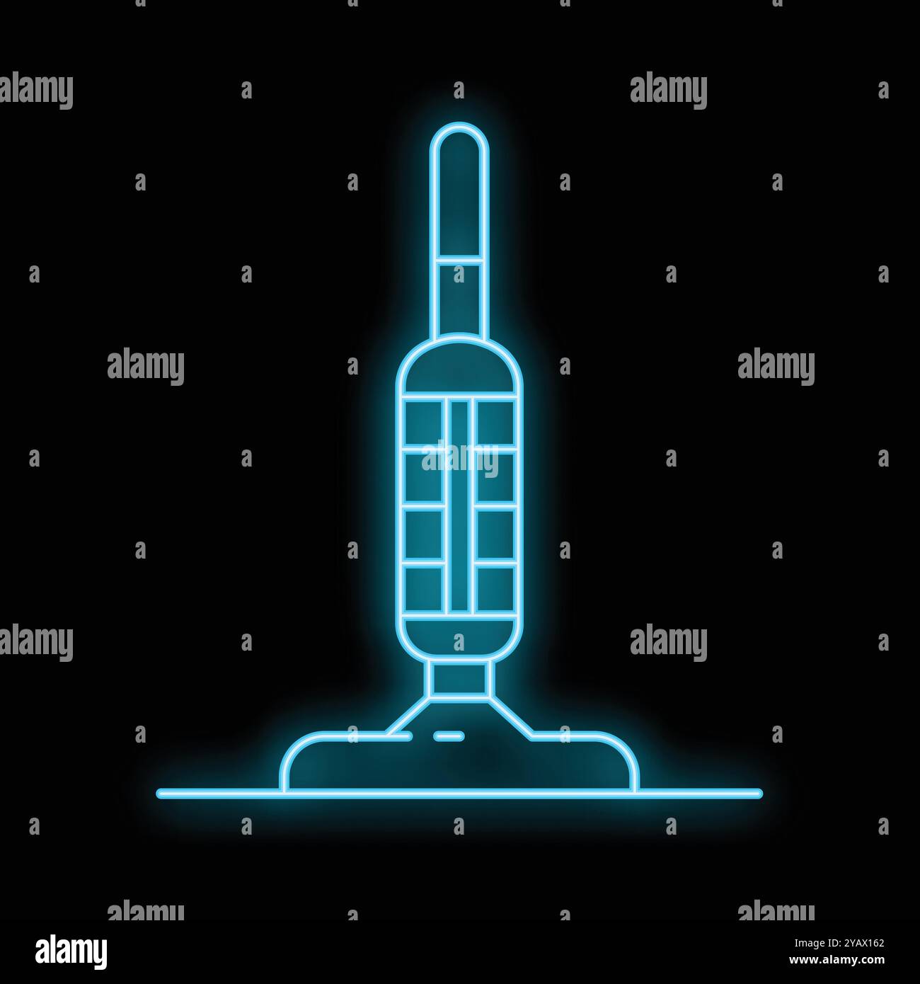 Blue glowing neon line vacuum cleaner icon isolated on black background ...