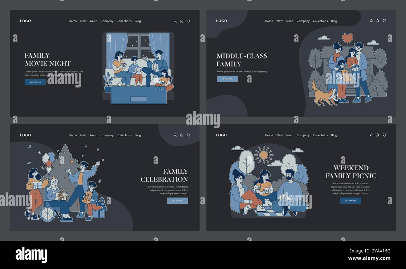 Middle-class family set. Activities and bonding moments depicted in a ... Middle-class family set. Activities and bonding moments depicted in a ...